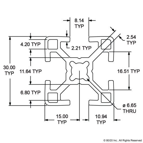 30-3030 - 30mm X 30mm T-Slotted Profile - Four Open T-Slots – Rocky ...